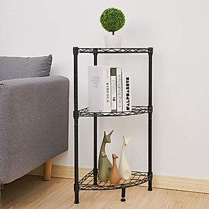 Corner Display Rack,Multipurpose Shelving Unit,Heavy Duty Storage Shelving Unit,Wire Shelving Unit Commercial Metal Shelf,Steel Organizer Wire Rack for Restaurant ,Pantry,Kitchen Garage (Black,3 Tier)