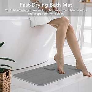 JIZEUO Stone Bath Mat, Diatomaceous Earth Shower Mat, Non-Slip Super Absorbent Quick Drying Bathroom Floor Mat，2 Pack, Grey