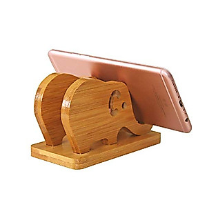 Cell Phone Stand, Phone Dock : Cradle, Holder, Compatible with Switch, All Android Smartphone, Phone 11 Pro Xs Max Xr X 8 7 6 6s Plus 5 5s 5c, Bamboo Desk Organizer Accessories (Elephant Phone Stand)