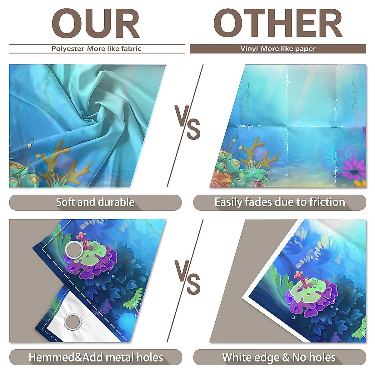 ZTHMOE 7x5ft Fabric Summer Under The Sea Photography Backdrop Little Mermaid Princess Girl Background Birthday Party Ocean Baby Shower Decorations Photo Banner Props