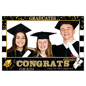 2024 Graduation Photo Props Frame Black and Gold Large Size High School College Graduation Selfie Favors Decorations