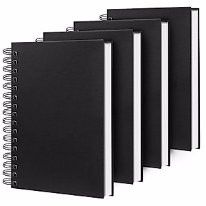 Ouzoustate 4 Pack Spiral Notebook,A5 Lined Black Journal Notebook 5.62 x 8.4 inches-100 Sheets/200 Pages,100GSM Thick Paper,Hardcover Journals for Writing Work School Supplies.