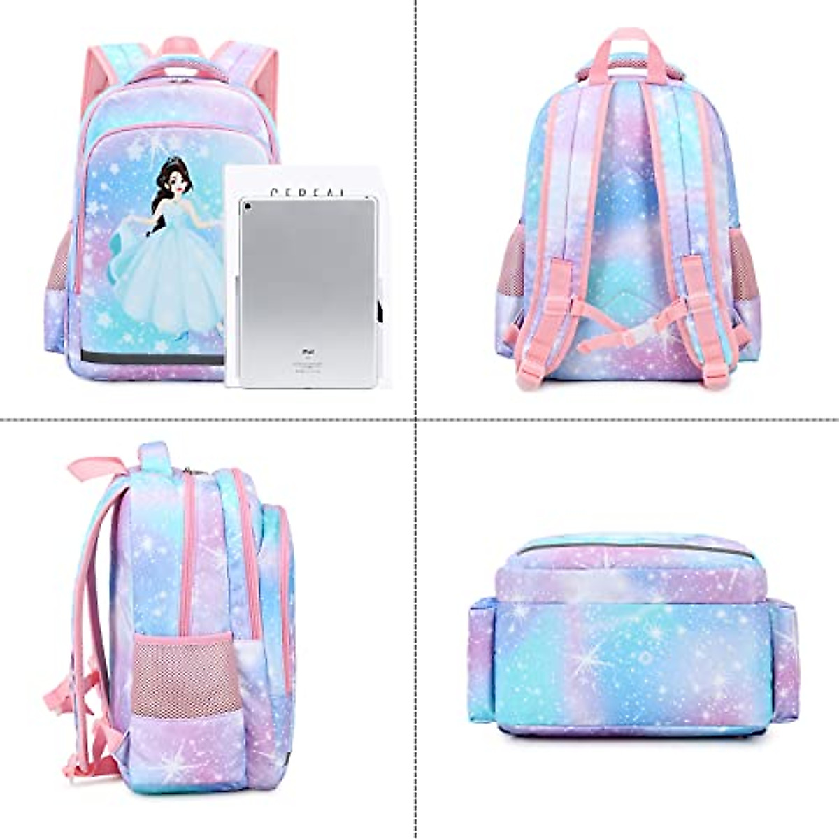 YCBB Kids Backpacks for Girls Princess School Backpack Set with Lunch Tote Bag Lightweight Preschool Kindergarten Elementary School Backpacks