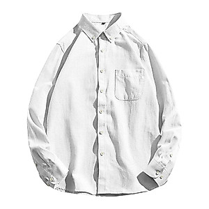 Men's Lightweight Casual Classic Dress Shirt Solid Button Down Shirts Loose Fit Long Sleeve Shirts with Pocket (White,5X-Large)
