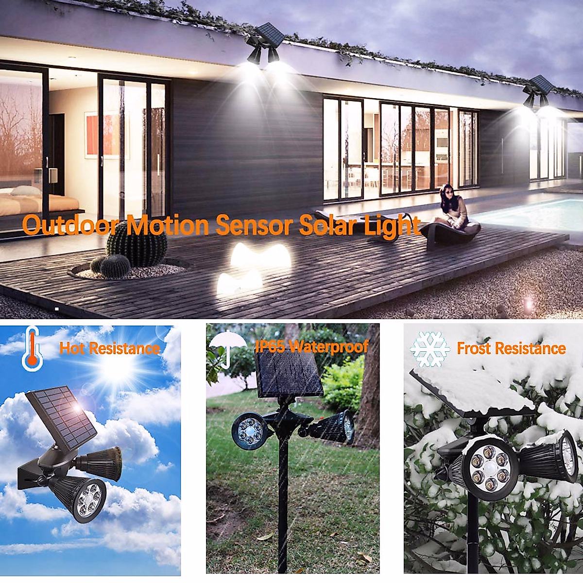 Egreat Outdoor Solar Light, Motion Sensor Security LED Light Dusk to Dawn Wireless, 2-in-1 Solar Powered Landscape Spot Lights Waterproof for Yard Driveway Lighting, (Black, Solar PIR Spotlight)