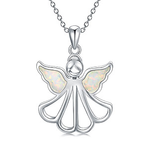 MEIDERBO Guardian Angel Necklace 925 Sterling Silver Opal Angel Wing Pendant Necklace Angel Jewelry Gifts for Women
