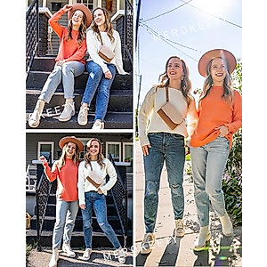 MEROKEETY Women's 2025 Fall Long Balloon Sleeve Crew Neck Sweater Tops Waffle Knit Soft Pullover Jumper, White, M