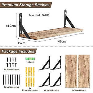 himaly Floating Shelves Set of 2 Rustic Wooden Shelves Decorative Wall Shelf Brackets Storage Book Shelves for Screw Mounted Shelf, 17in