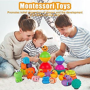 Ganowo Montessori Toys for 1 Year Old, 5 in 1 Baby Toys 12-18 Months, Stacking Building Blocks Baby Teething Toys, Sensory Preschool Learning Educational Toys