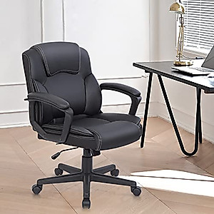 Home Office Chair with Arms and Back Support, PU Leather Ergonomic Computer Desk Chair, Mid Back Executive Office Chair with Wheels (Red)