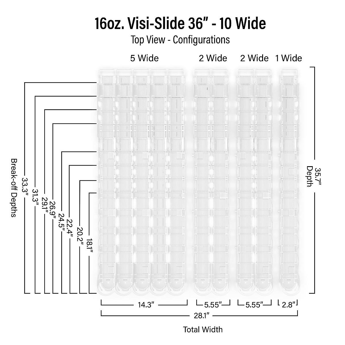 Visi-Slide 14/16oz Soda Beverage Dispenser - Gravity Fed Glide for Angled Shelves for Coolers, Commercial Refrigerators, Cold Vaults (Pack of 3) Drink Organizer for Cans, Bottles and More