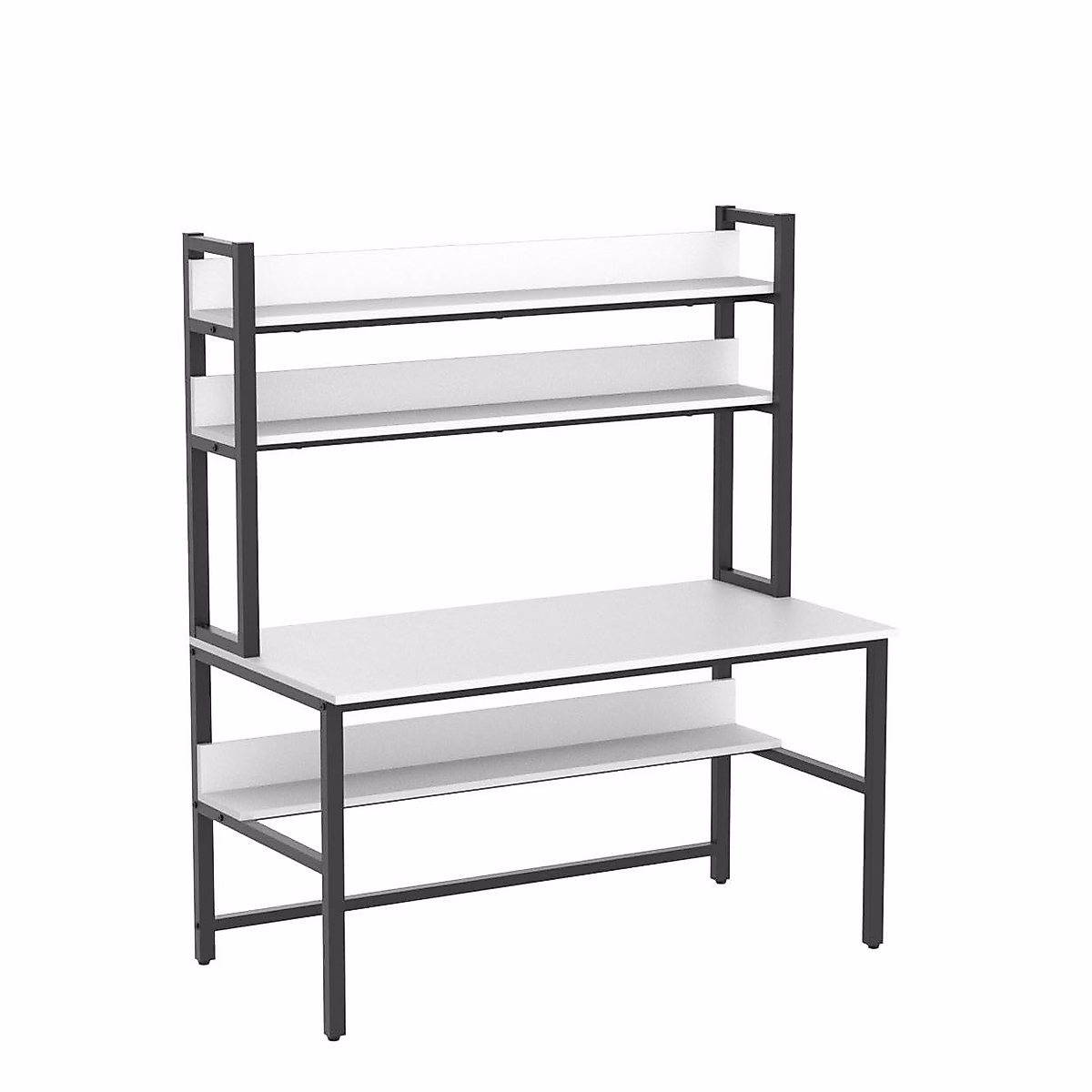 Aquzee Desk with Hutch, 55inch Computer Desks with Shelves, 4 Tiers Gaming Desk with Large Wood Desktop, Metal Legs, Ideal for Storage Study Work Writing Homework, White, 55Wx65Hx23.6D Inches