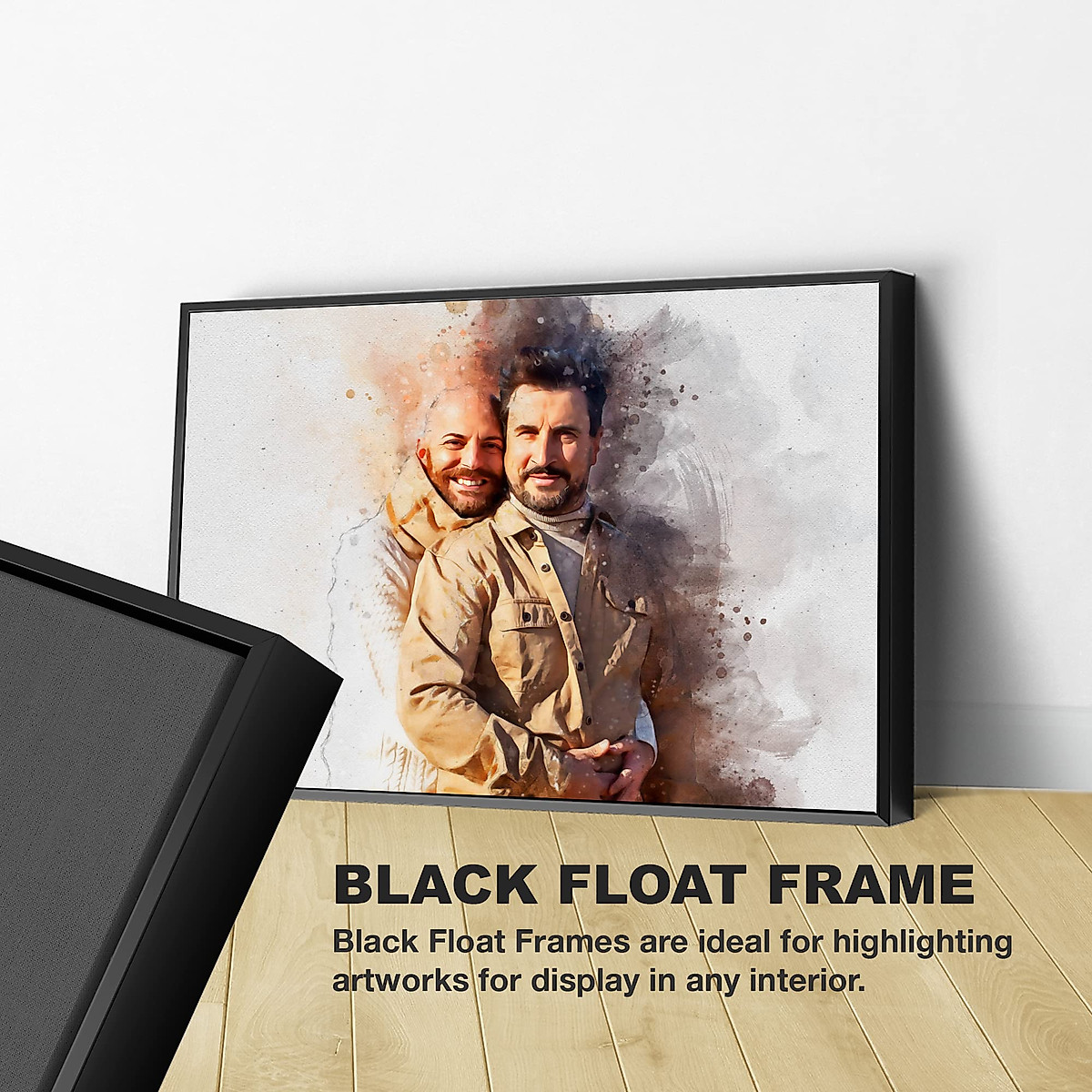 Awesometik Customized LGBT Couple Portrait Watercolor Art on Canvas, Poster LGBT Engagement Gift Memorable Gift for Husband Gift for Boyfriend Canvas Art Wall Art Gay Couple