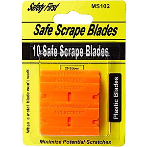 MINISCRAPER 10 Plastic Double Edged Razor Blades and EZ X Razor Scraper Pat. Pending