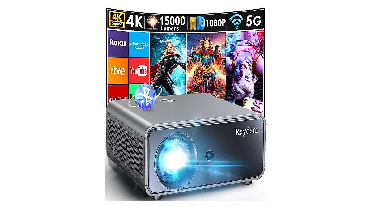 Raydem Portable Projector with 5GHz Wi-Fi & Bluetooth | 1080P, 350 ANSI