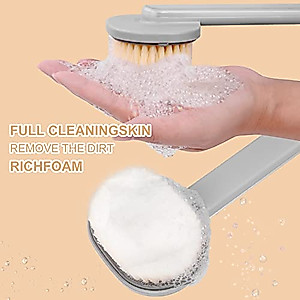 Ainiv 2 Pack Back Scrubber for Shower, Long Handled Shower Brush with Soap Dispenser, Exfoliating Body Scrubber for Wet or Dry Brushing, Shower Brush with Soft Bristles（Grey & Pink）
