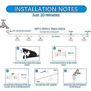 Mister System for Outside patio 65Ft (20M), Outdoor Misting System, Patio Misters for Cooling, Backyard Water Mister Kit for Waterpark, Garden, Greenhouse, Canopy, Porch, Umbrella, Gazebo, Trampoline