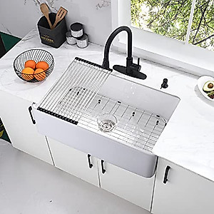33 Inch Fireclay White Farmhouse Sink-Bokaiya 33x20 Apron Front Farmhouse Kitchen Sink Single Bowl Deep Porcelain Ceramic White Farm Sink