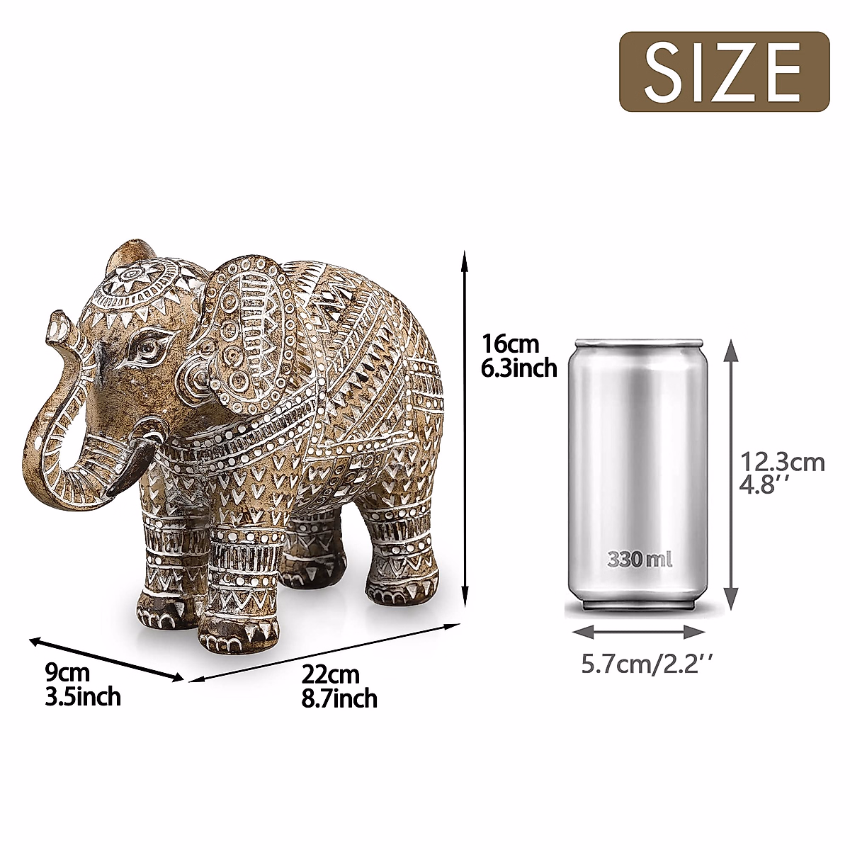 TERESA'S COLLECTIONS Boho Elephant Decor, Elephant Statues Brings Good Luck for Home Decor, Elephant Figurines Resin for Bookshelf, Living Room, Centerpiece Home Decorations Gifts for Mom, 6.3"