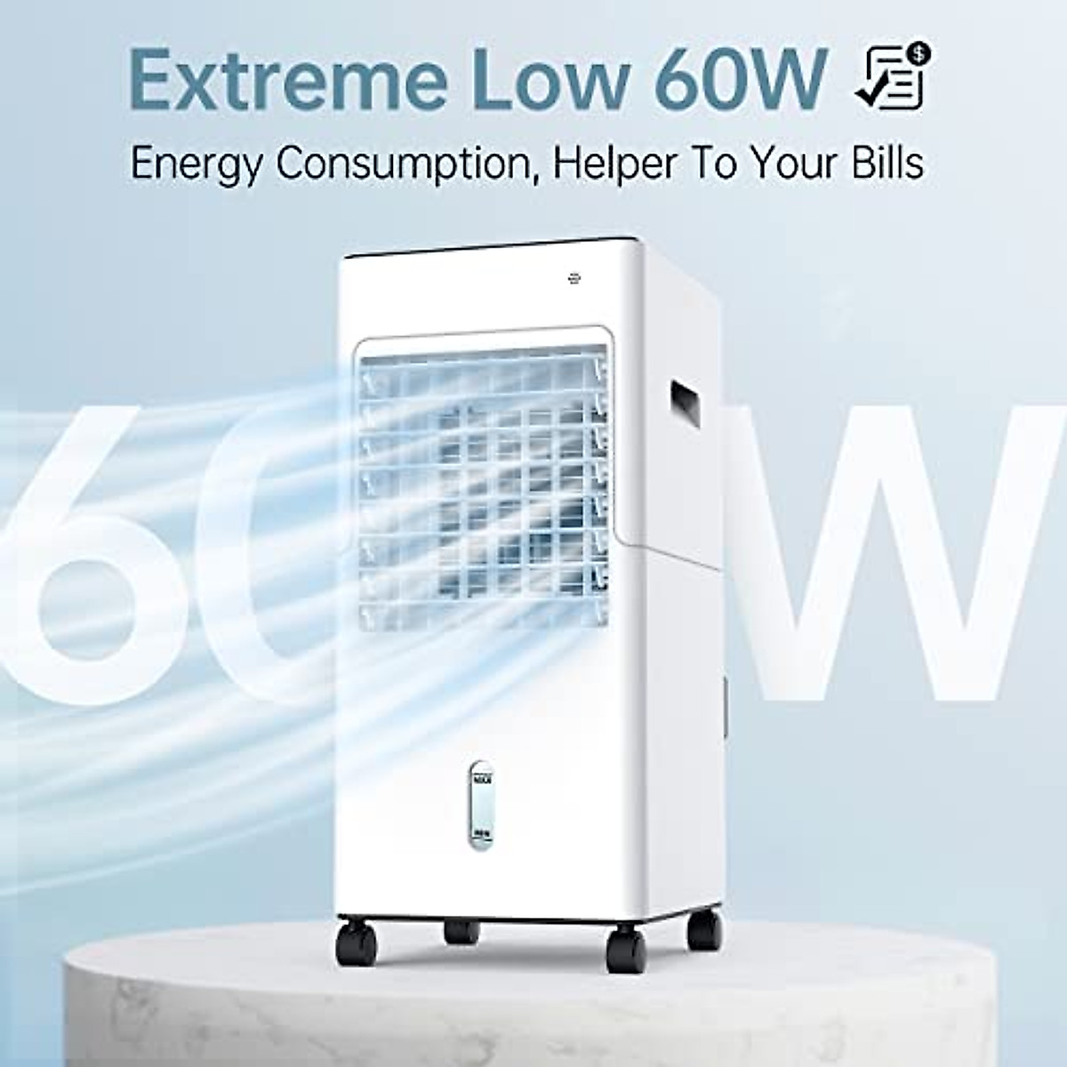 AGILLY 3-in-1 Evaporative Air Cooler, 3 Wind Speeds, 60°Oscillation Swamp Cooler, 12H Timer, Remote Control & LED Screen, Portable Air Conditioner Fan for Small Room Home & Office, White