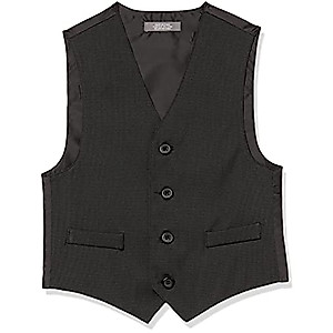 Van Heusen Boys' 4-Piece Formal Suit Set, Vest, Pants, Collared Dress Shirt, and Tie, Black/Red Stripe, 6