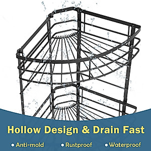 Shinoske 3-Tier Corner Shelf, Metal Bathroom Shelf Unit, Black, Semicircular, Modern, Freestanding, Space Saving, Waterproof, 13.4x8.7x24 inches