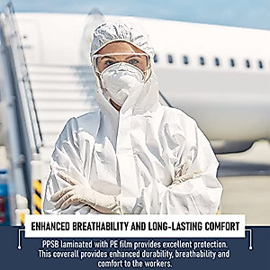 Medical Nation Hazmat Suits | 10 Pack, Extra Large | Disposable Protective Coveralls, Heavy Duty Full Body Painters Suit for Men & Women with Hood, Sleeves, Zipper - Breathable & Water Resistant - XL