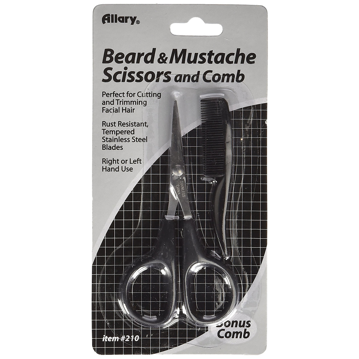 Allary Men's Beard and Mustache Scissors, Mini Comb Trimming Kit