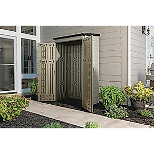 Rubbermaid Outdoor Small Vertical Resin Storage Shed, 5x2 Feet, Brown, Weather Resistant Utility Shed with Lock for Storage for Lawn Accessories/Power Tools/Outdoor Toys/Hose