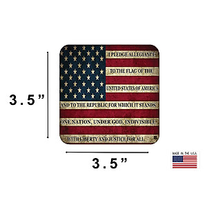 Patriotic USA Flag Drink Coaster Set Gift United States Pledge of Allegiance Bar Kitchen Home