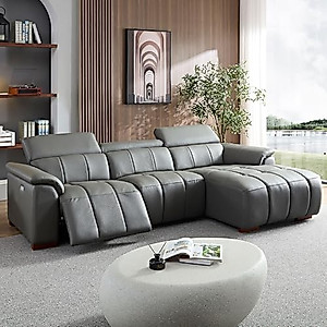ERYE Luxury Power Reclining Motion Sectional Right Facing Sofa for Living Room, Oversized L-Shaped Convertible Leather Upholstered Couch W/Left Chaise Daybed,USB Ports,Adjustable Headrest & Footrest