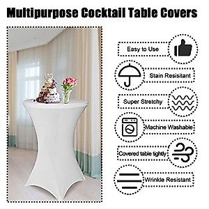 SUNTQ 2 Pack Spandex Table Covers, Cocktail Fitted Tablecloths, Round Highboy Stretch Table Cloths for Party, Wedding, Birthday, Banquet, Vendors,Bistro Table,White,32x43 Height
