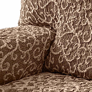 PAULATO BY GA.I.CO. Recliner Loveseat Cover - Reclining Slipcover - Soft Fabric Slipcover - 1-Piece Form Fit Stretch Protector - Jacquard 3D - Reclining Loveseat - Brown Arabesco (Recliner Cover)