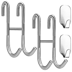 AIFUDA 4 Pcs Towel Hooks, Over Door Hook S Hooks Towel Hooks for Bathrooms Frameless Shower Door with Self Adhesive Wall Hooks