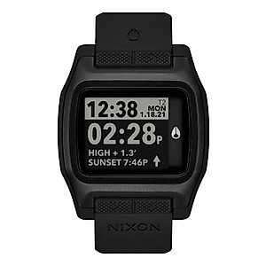 NIXON High Tide A1308 - All Black - Digital Watch for Men and Women - Water Resistant Surfing, Diving, Fishing Watch - Men’s Water Sport Watches - Customizable 44 mm Face, 23mm PU Band