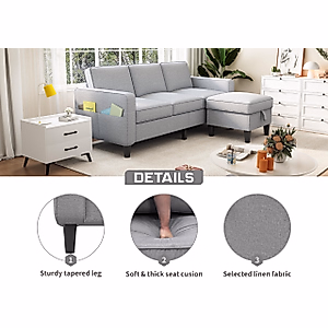 Youmumeub Convertible Sectional Sofa Couch, L-Shaped Couch 3-Seat Sofa with Storage Reversible Chaise, Sectional Couches for Living Room, Apartment and Small Space (Light Gray)