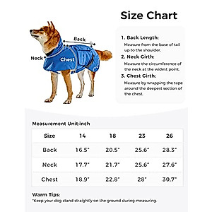 Wantdo Large Dog Padded Rain Jacket Waterproof Warm Winter Jacket Refletive Size 23 Blue