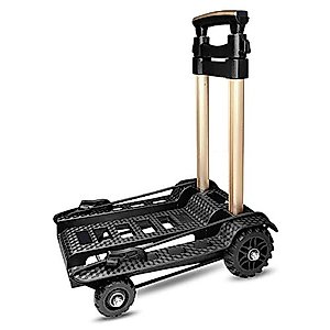 Teerwere Portable Folding Handcart Small Cart Trolley Folding Luggage Cart Flat Trailer Household Portable Shopping Cart Multi Function Folding Handcart (Color : Black, Size : 36x26x101cm)