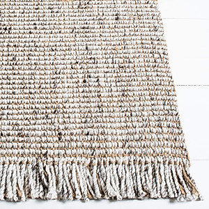 SAFAVIEH Natural Fiber Collection Area Rug - 5' x 8', Silver & Natural, Handmade Woven Fringe Jute, Ideal for High Traffic Areas in Living Room, Bedroom (NF826G)