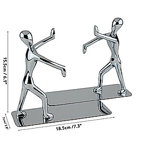 Winterworm Fashion Creative Stainless Steel Decorative Small Humanoid Bookend Pair Kung Fu Kungfu Man Book Organizer Metal Bookends Book end Book File Home Office Library Decoration Birthday Gift
