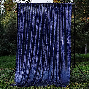 WISPET Navy Blue Sequin Backdrop Curtains 2 Panels 2FTx8FT Glitter Navy Blue Drapes Photo Backdrop Party Wedding Baby Shower Backdrops Sparkle Photography Background Curtains