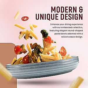 American Atelier Pasta Bowls Set of 4-20 oz, Microwave and Dishwasher Safe, Wide Shallow Stoneware Salad Bowl Set, Dinnerware Plates for Serving Dinner, Kitchen, and Eating (Light Blue)