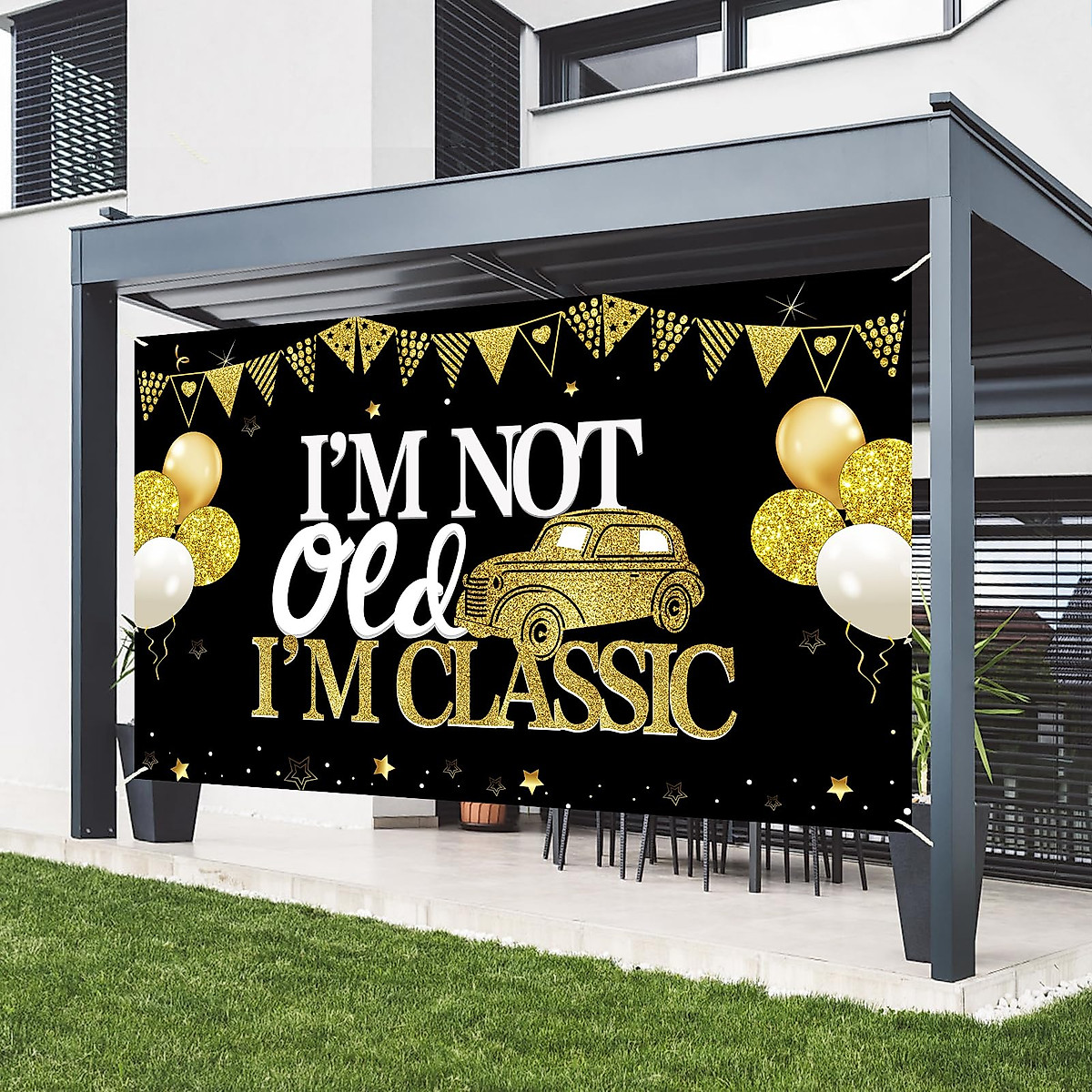Funny Birthday Decorations for Men I'm Not Old I'm Classic Backdrop,Black Gold Funny Classic Car Happy Birthday Backdrop Party Supplies for Adults,30th 40th 50th 60th 70th 80th 90th Bday Party Poster