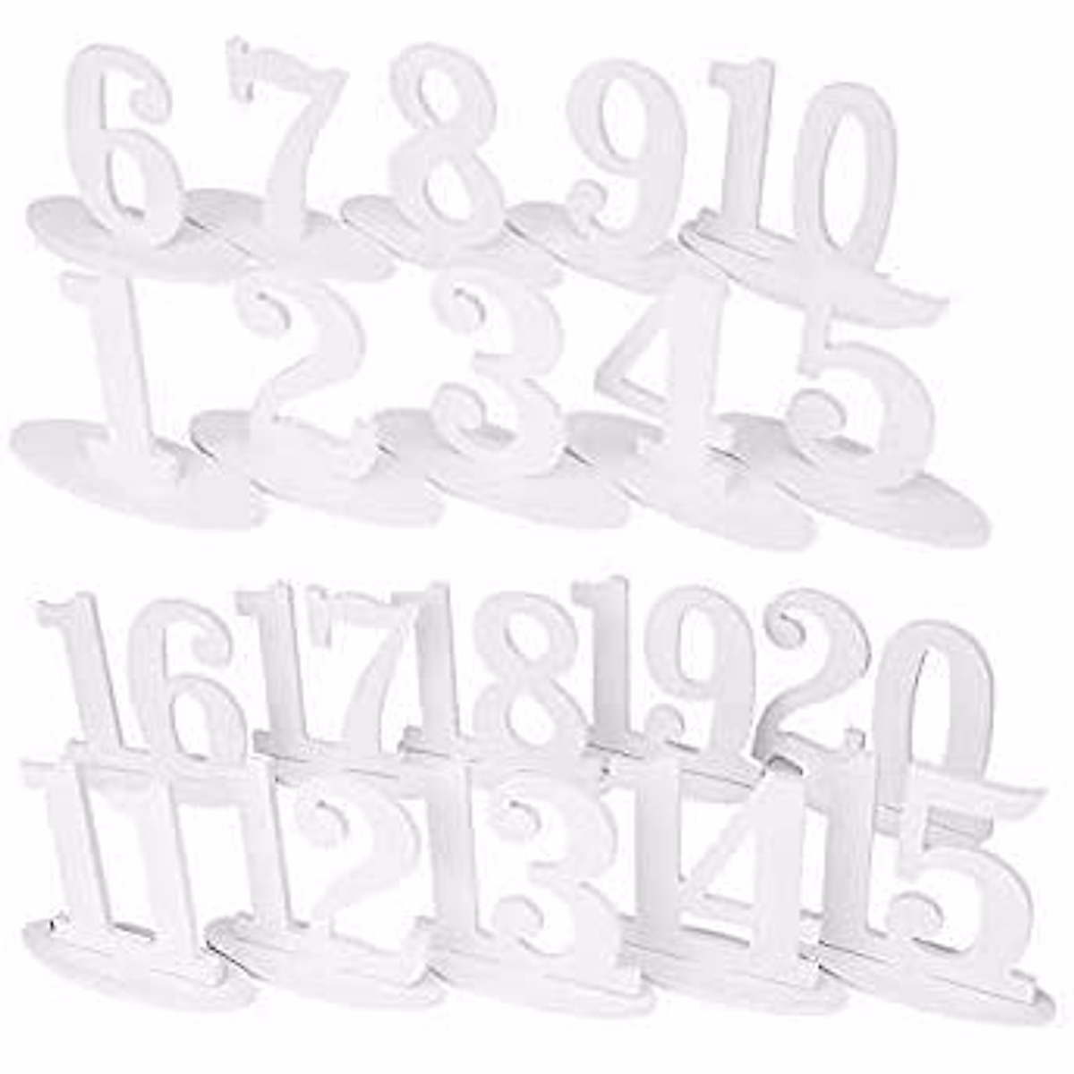Wedding Table Numbers with Holder Base, White Wooden Numbers 1-20, Table Cards Wedding Reception for Banquets, Cafes, Restaurants, Hotels, Parties