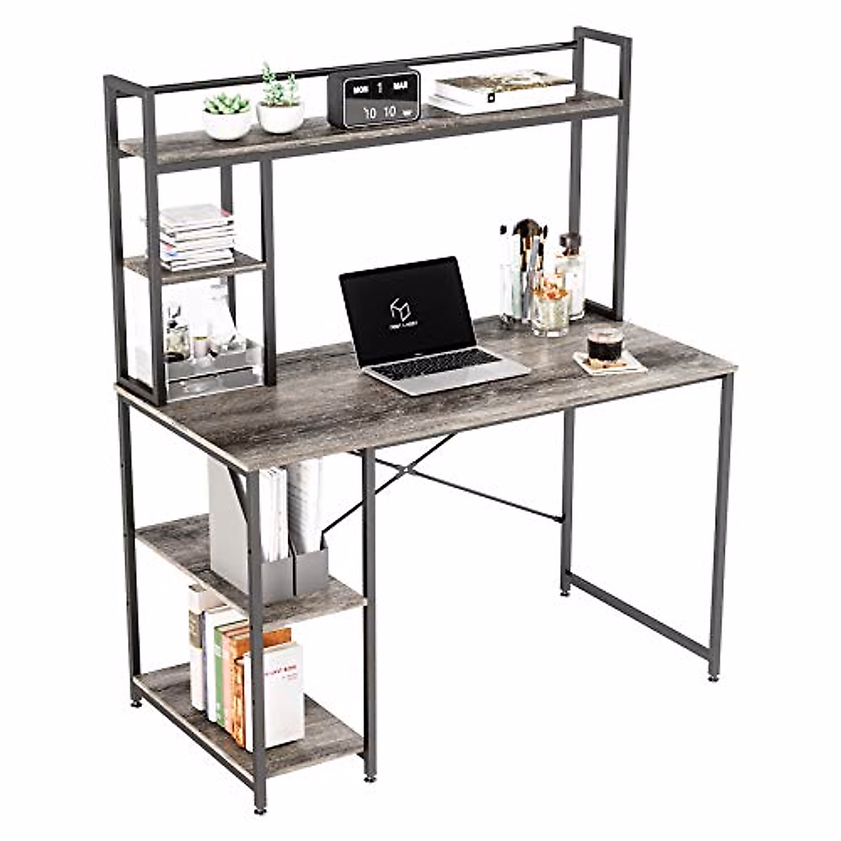 Nost & Host Computer Desk with Hutch & Bookshelf | Home Office Desks with 2-Tier Adjustable Shelves | Sturdy Desk for Writing and Gaming | Easyt o Assemble 47.2 inches Gray