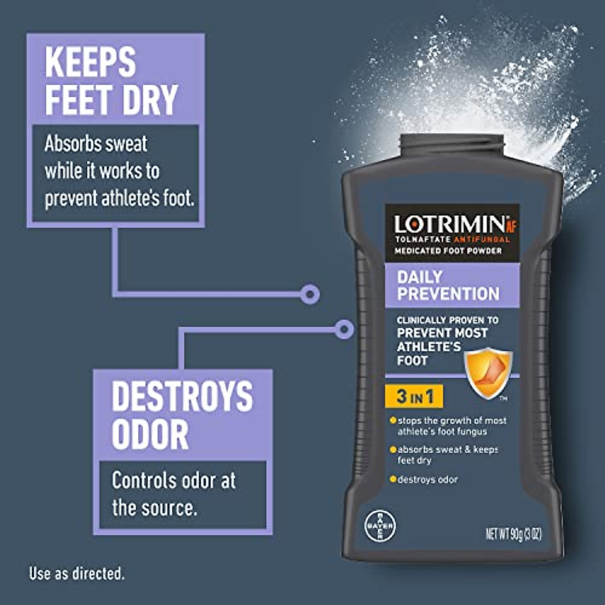 Lotrimin Athlete's Foot Daily Prevention Medicated Foot Powder Bottle, 3 Ounce
