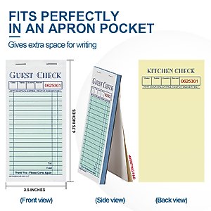 Methdic Guest Checks Server Note Pads 1000 Orders With Bottom Copy Paper Guest Receipt Waitress Notepad for Restaurants (20 Books)
