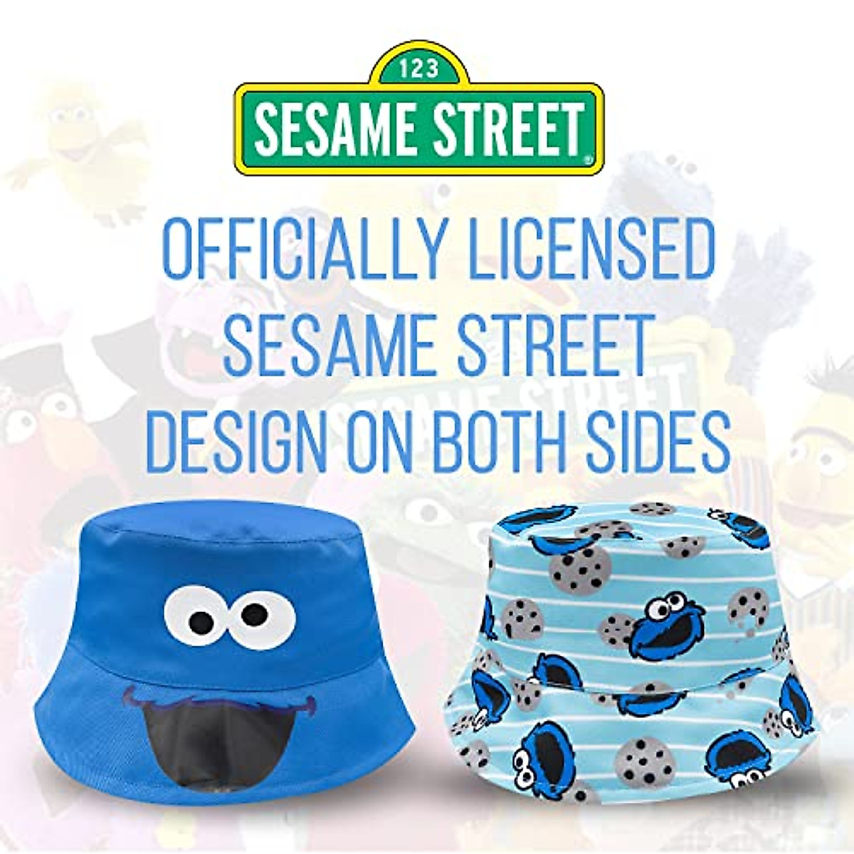 Cookie Monster Kids Sun Hat, Toddler Bucket Hat for Boys & Girls, 2-5T