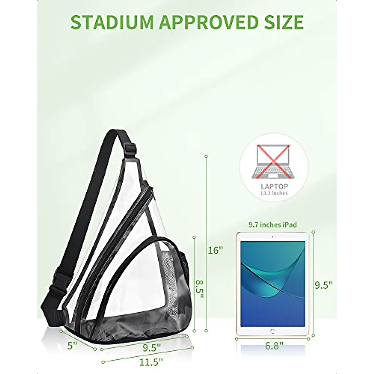 MAY TREE Clear Bag Stadium Approved, Clear Backpack Stadium Approved for Concert Stadium Festival Sport Work, Clear Sling Bag with Heavy Duty Material - Black
