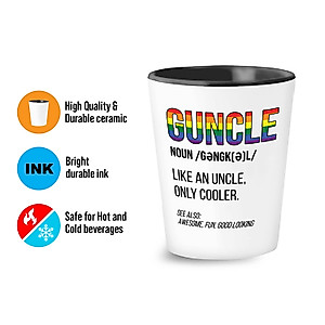 Bubble Hugs LGBTQ Shot Glass 1.5oz - Guncle Definition - LGBT Uncle LGBTQ Men's Pride Funny Gay Uncle Uncle Birthday Proud Ally Rainbow Love Equality Gay Lesbian
